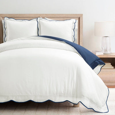 Coastal Chic Scalloped Edge 100% Cotton 3 Piece Duvet Cover Set | Lush ...