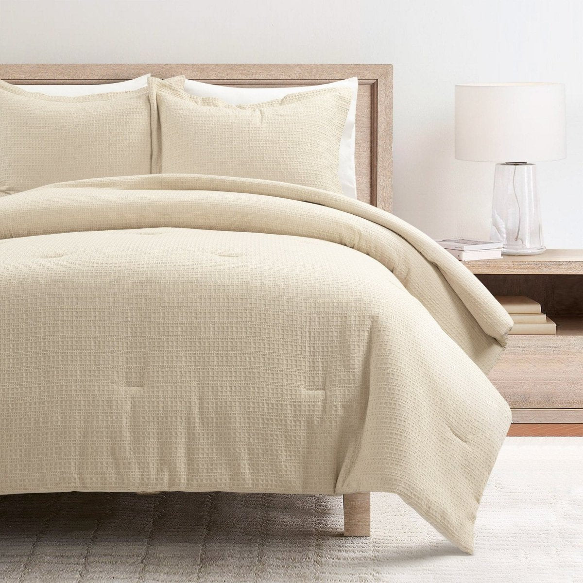 Haniya Solid Waffle Woven Cotton Textured Comforter 3 Piece Set | Lush Decor | www.lushdecor.com ...