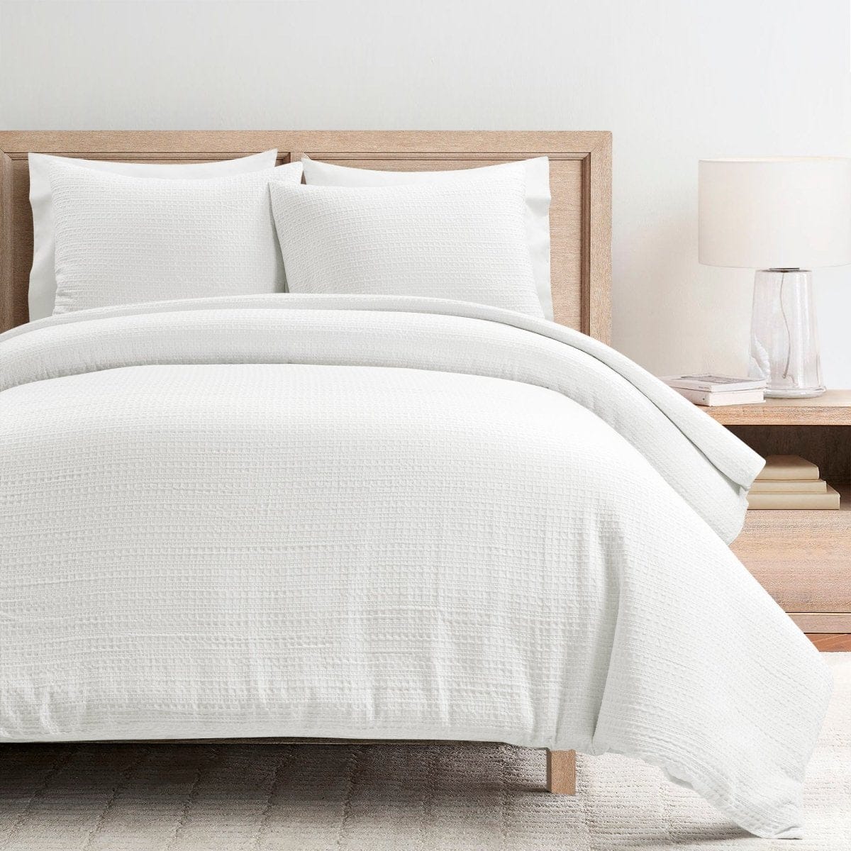 Haniya Solid Waffle Woven Cotton Textured Duvet Cover Set | Lush Decor ...
