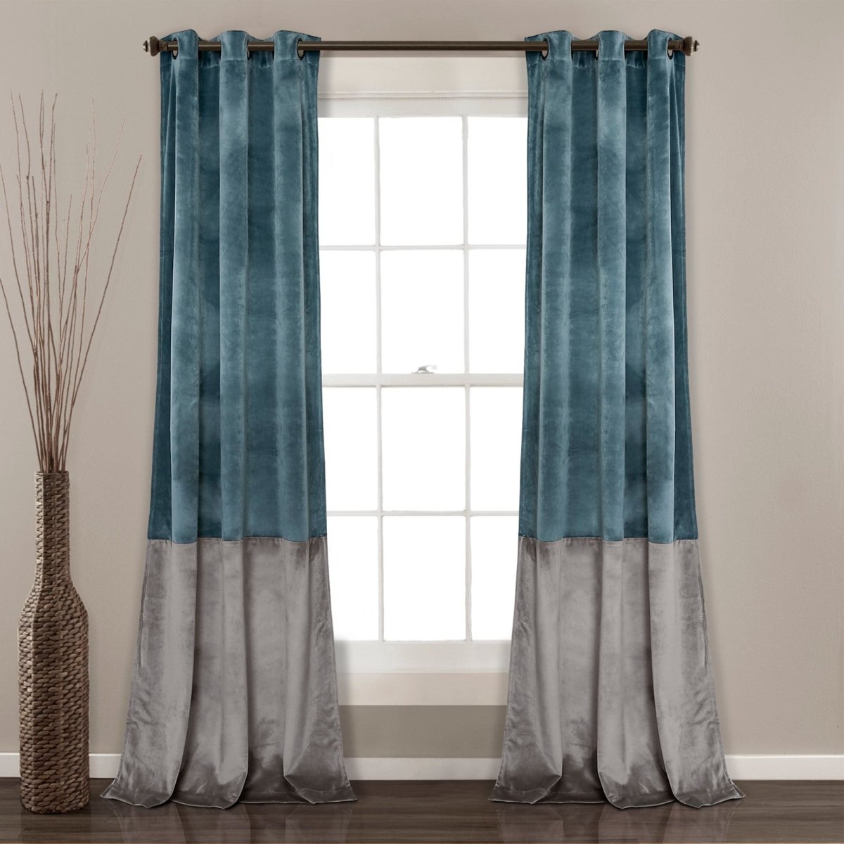 Prima Velvet Color Block Room Darkening Window Curtain Panel Set | Lush ...