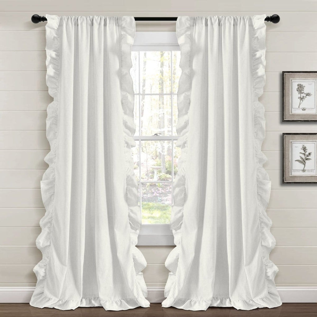 Farmhouse Stripe Reyna Ruffle Window Curtain Panel Set | Lush Decor ...