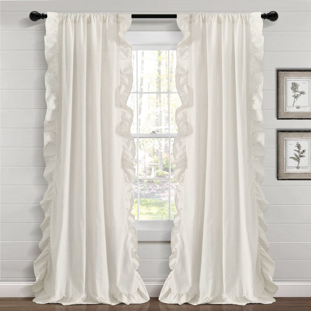 Farmhouse Stripe Reyna Ruffle Window Curtain Panel Set | Lush Decor ...
