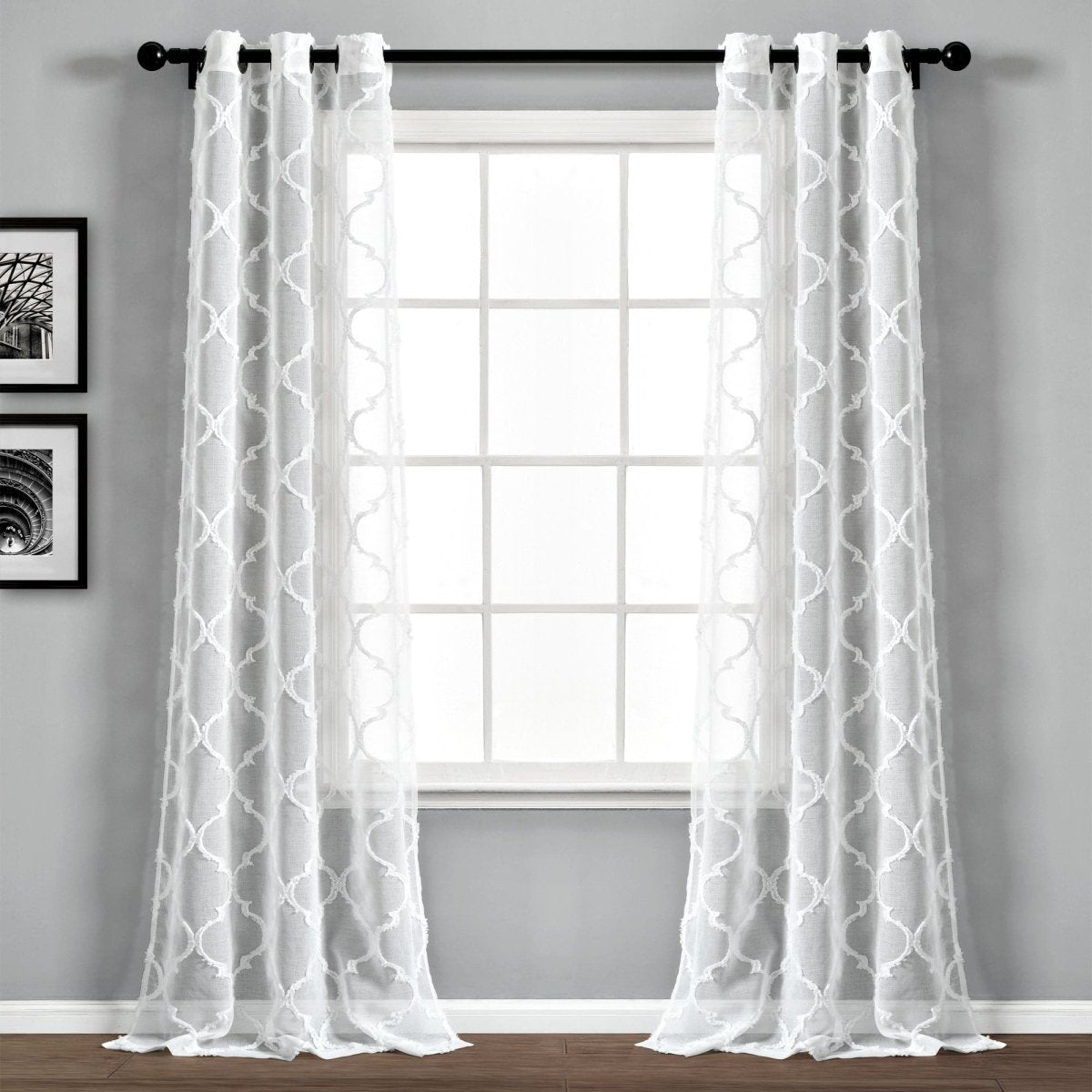 Avon Trellis Grommet Sheer Window Curtain Panel Set | Lush Decor | www ...