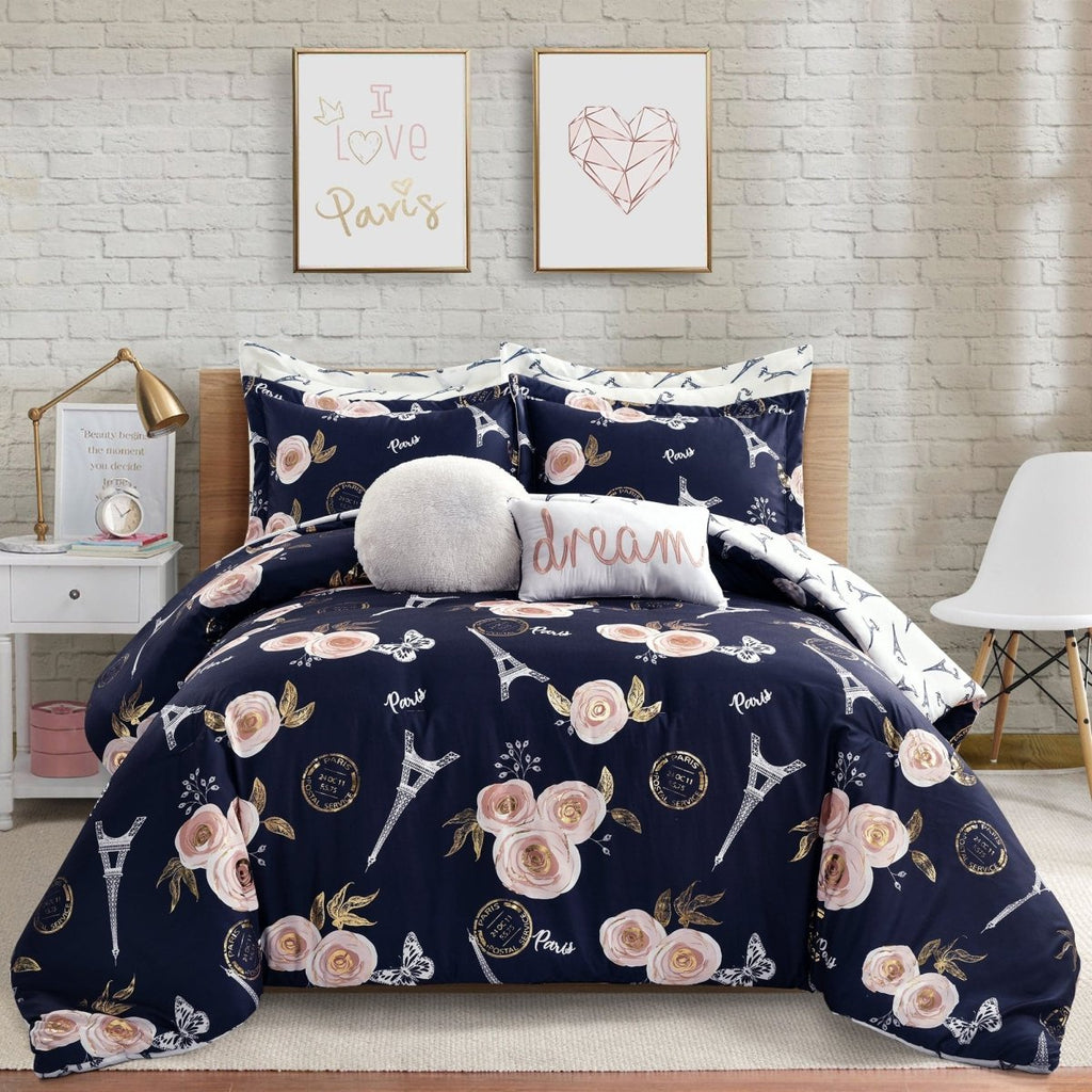 Vintage Paris Rose Butterfly Script Comforter Set | Lush Decor | www ...