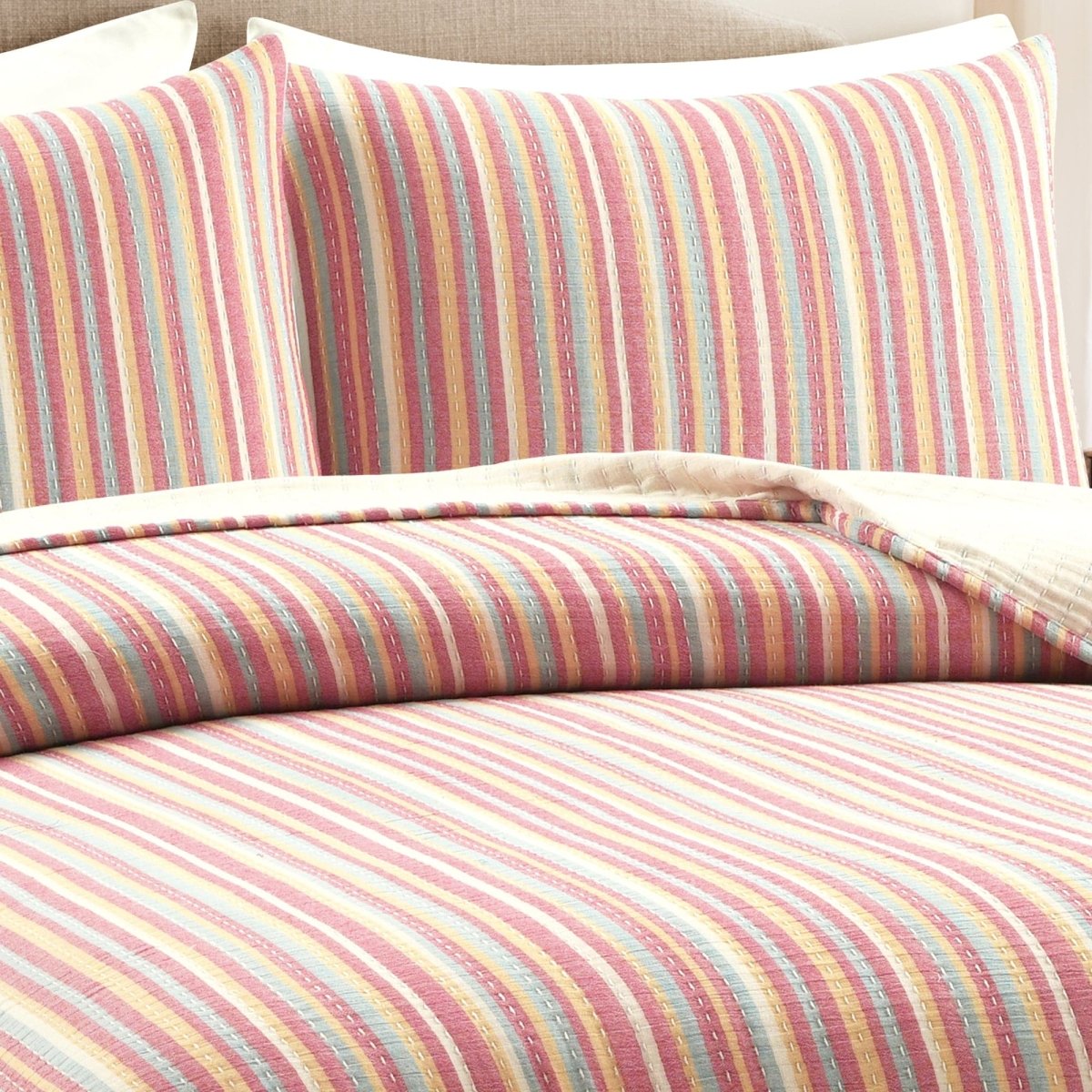 Tracy Stripe Pick Stitch Kantha Yarn Dyed Cotton Woven Quilt/Coverlet ...