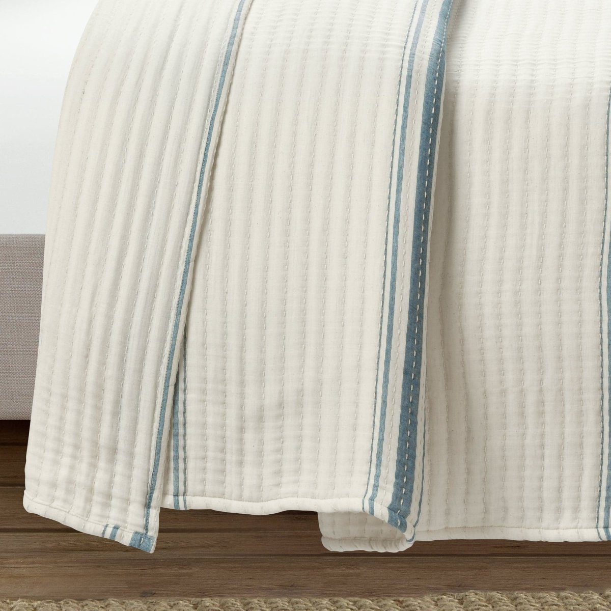 Farmhouse Stripe Kantha Pick Stitch Yarn Dyed Cotton Woven Blanket ...