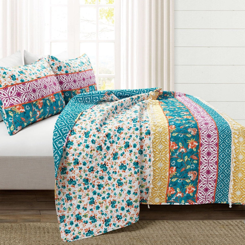 Emily Boho Stripe Reversible 3 Piece Quilt Set | Lush Decor | www ...