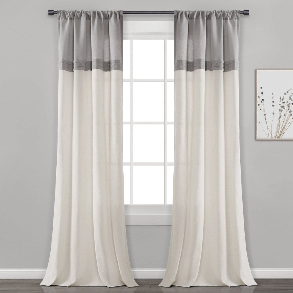 Farmhouse Faux Linen Colorblock Pleated Window Curtains | Lush Decor ...