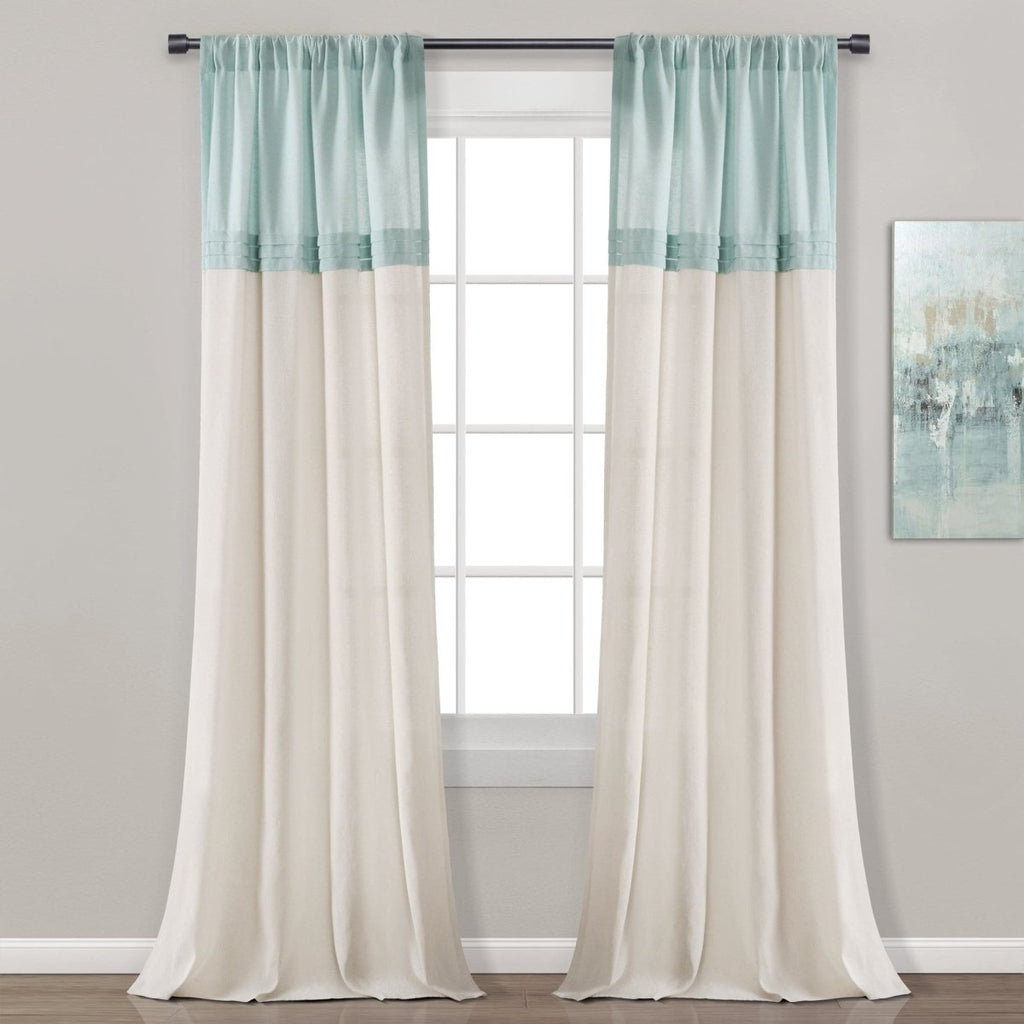 Farmhouse Faux Linen Colorblock Pleated Window Curtains | Lush Decor ...