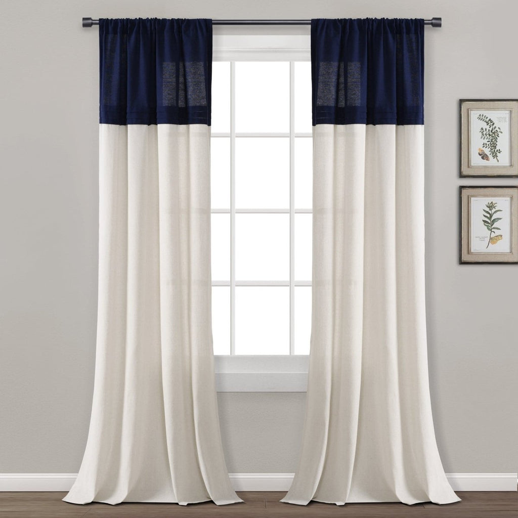 Farmhouse Faux Linen Colorblock Pleated Window Curtains | Lush Decor ...