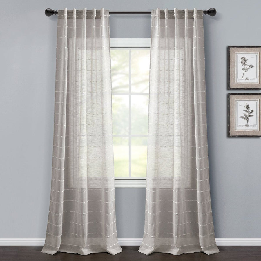 Farmhouse Textured Grommet Sheer Window Curtain Panel Set | Lush Decor ...