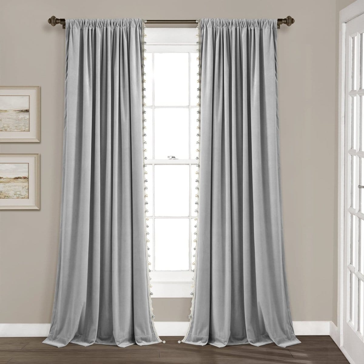 Luxury Vintage Velvet With Silky Pompom Trim Window Curtain Panel ...