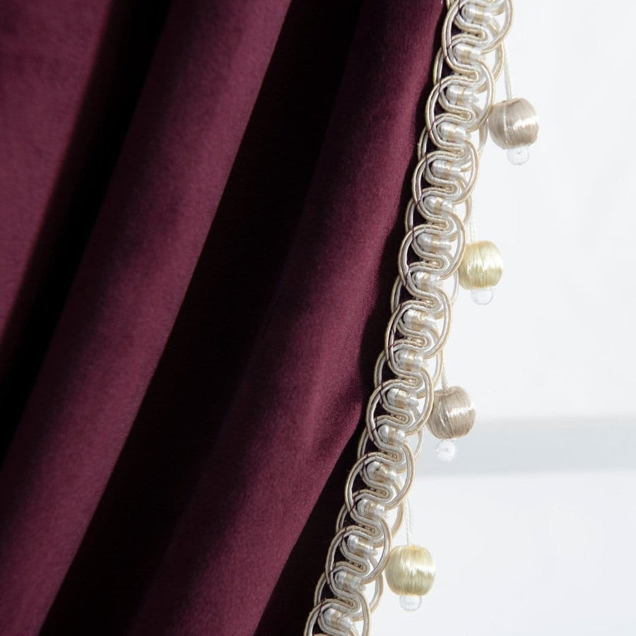 Luxury Vintage Velvet With Silky Pompom Trim Window Curtain Panel ...