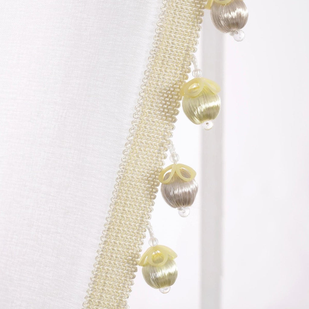 Luxury Vintage Velvet And Sheer With Border Pompom Trim Window Curtain ...