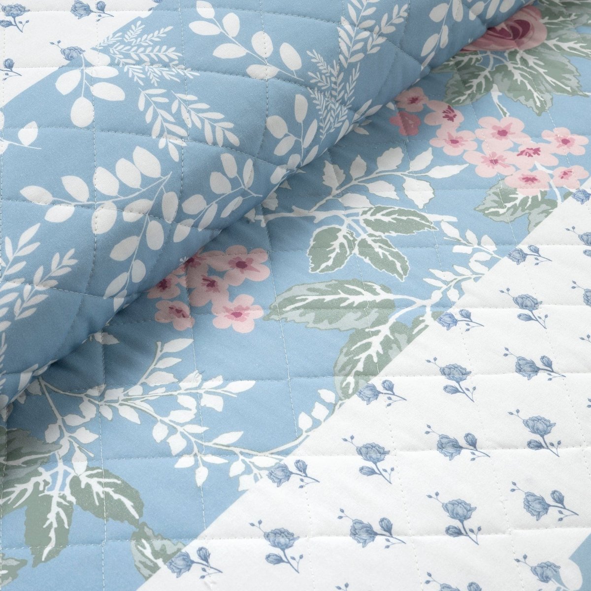 Cottagecore Flower Stripe Oversized Reversible Cotton Quilt 3 Piece Set ...