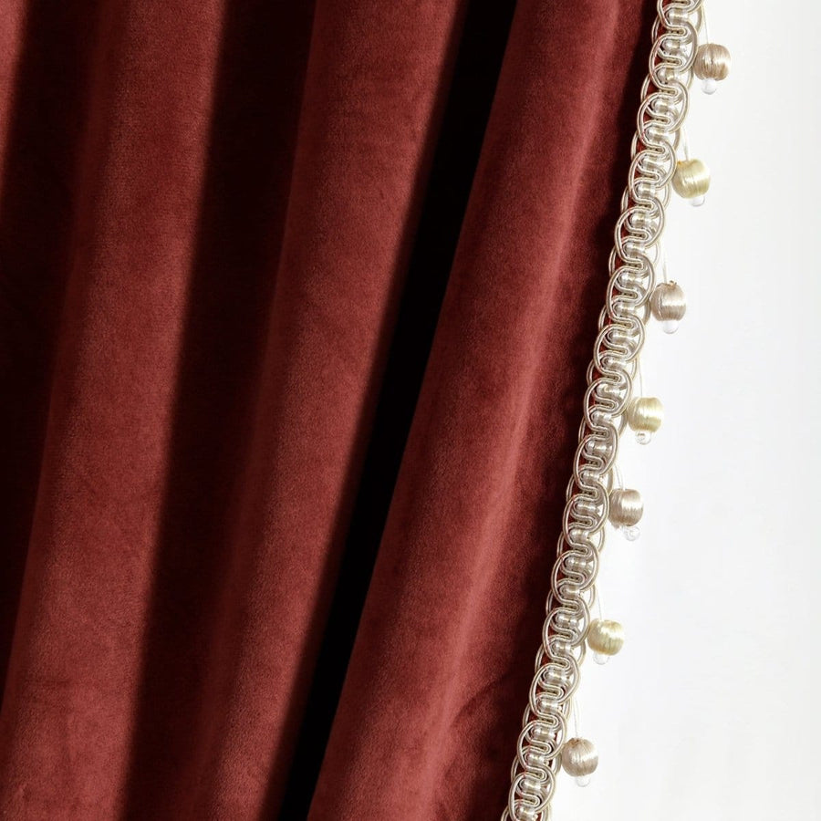 Luxury Vintage Velvet With Silky Pompom Trim Window Curtain Panel ...