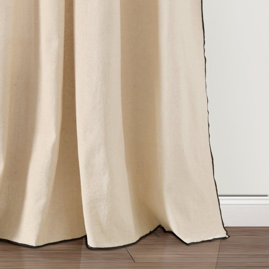Modern Faux Linen Embroidered Edge With Attached Valance Window Curtain ...