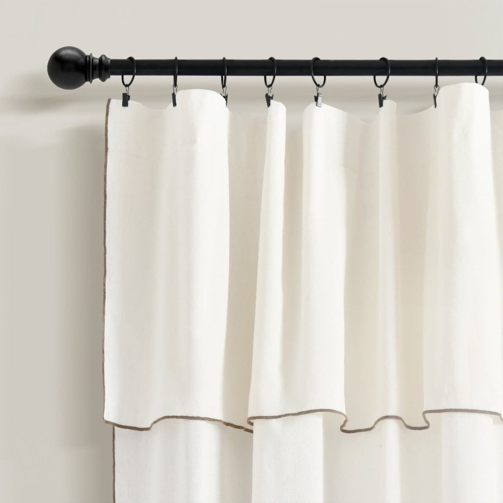 Modern Faux Linen Embroidered Edge With Attached Valance Window Curtain ...