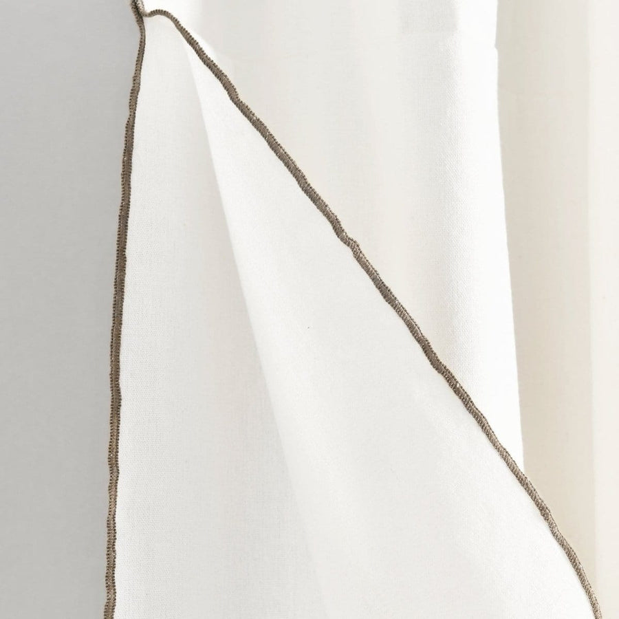 Modern Faux Linen Embroidered Edge With Attached Valance Window Curtain ...