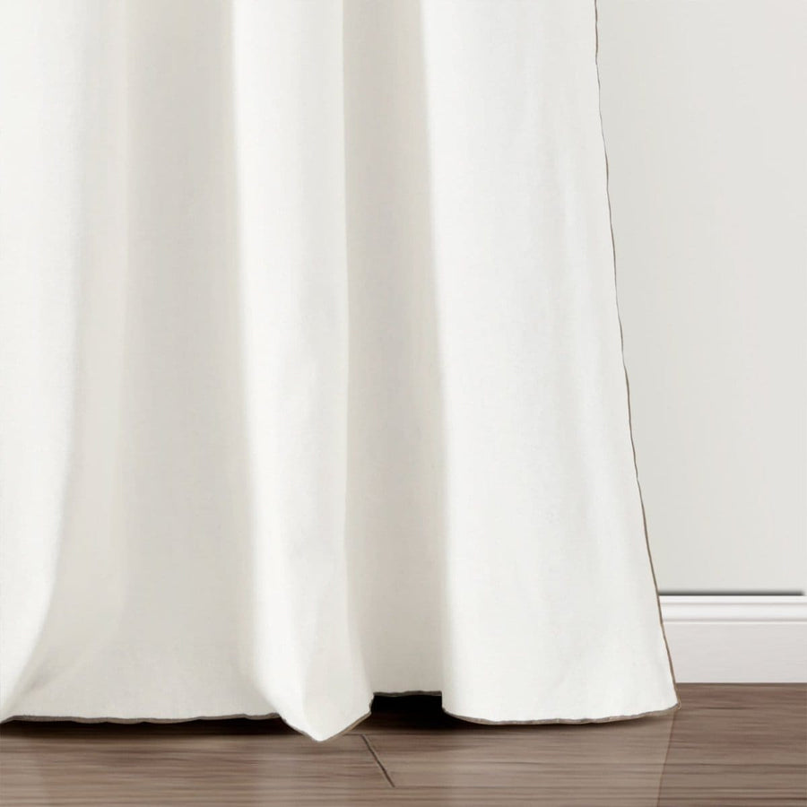 Modern Faux Linen Embroidered Edge With Attached Valance Window Curtain ...