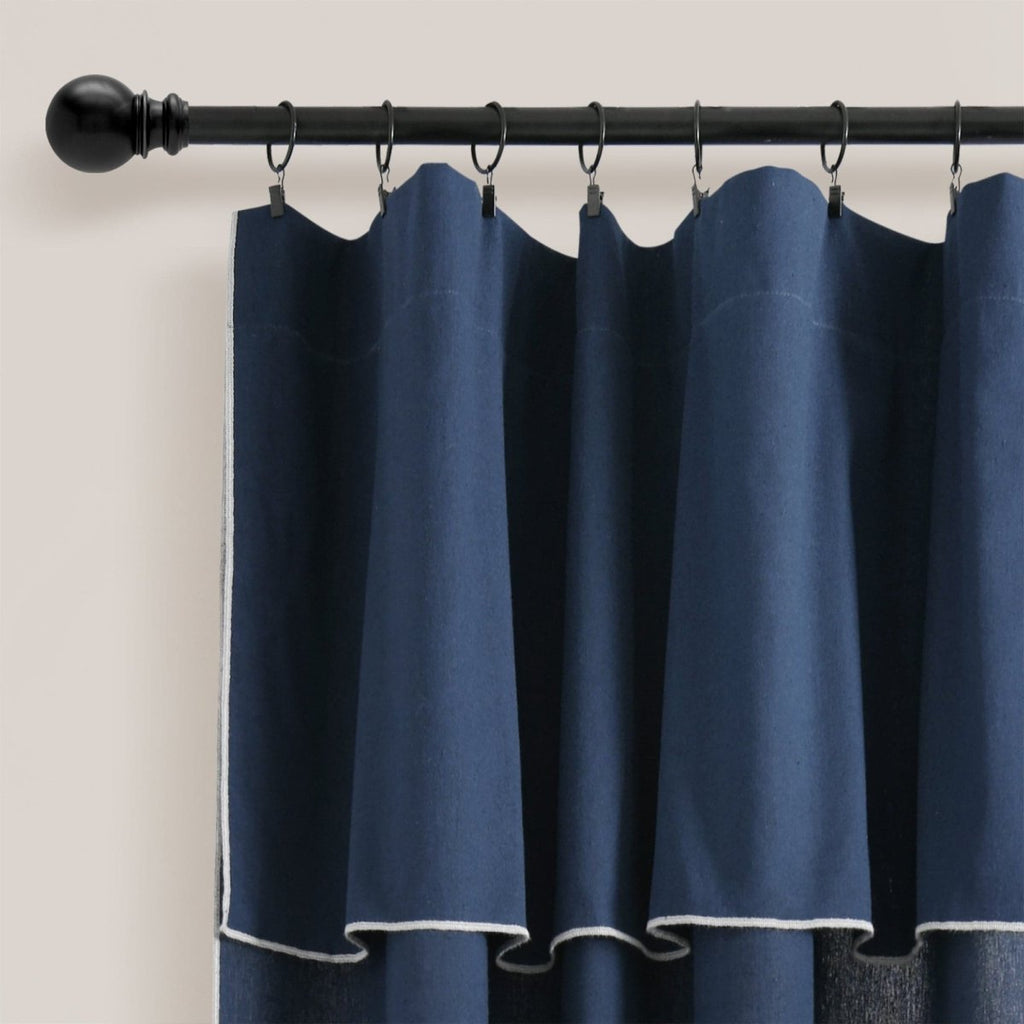 Modern Faux Linen Embroidered Edge With Attached Valance Window Curtain ...