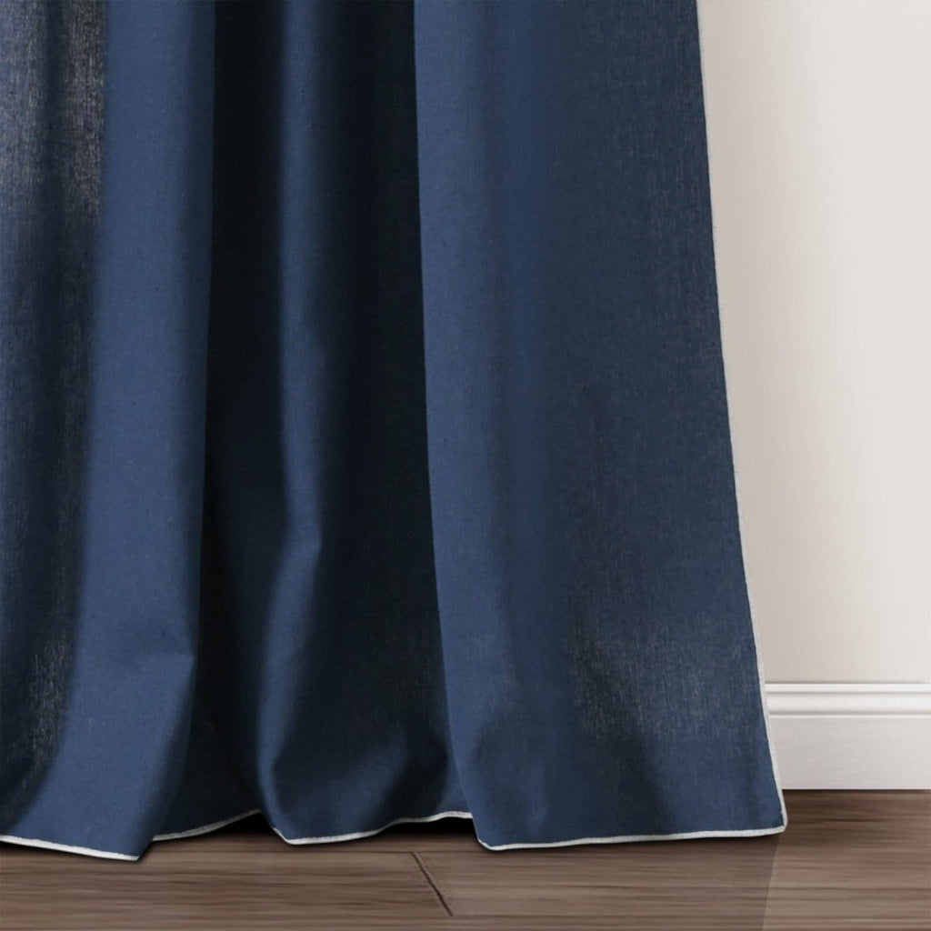 Modern Faux Linen Embroidered Edge With Attached Valance Window Curtain ...
