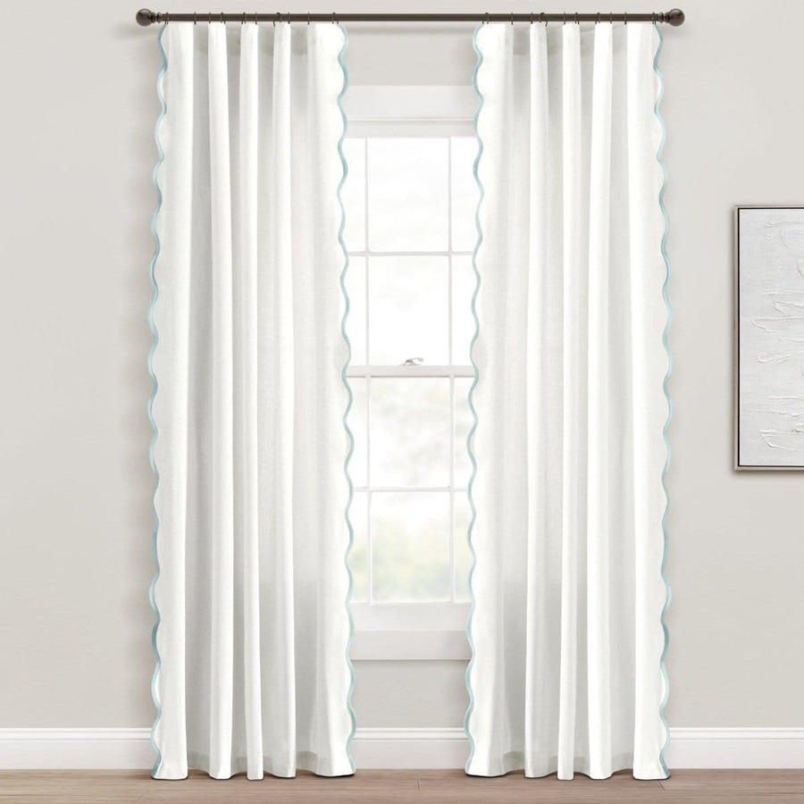 Coastal Chic Scallop Edge Faux Linen Window Curtain Panel Set | Lush ...