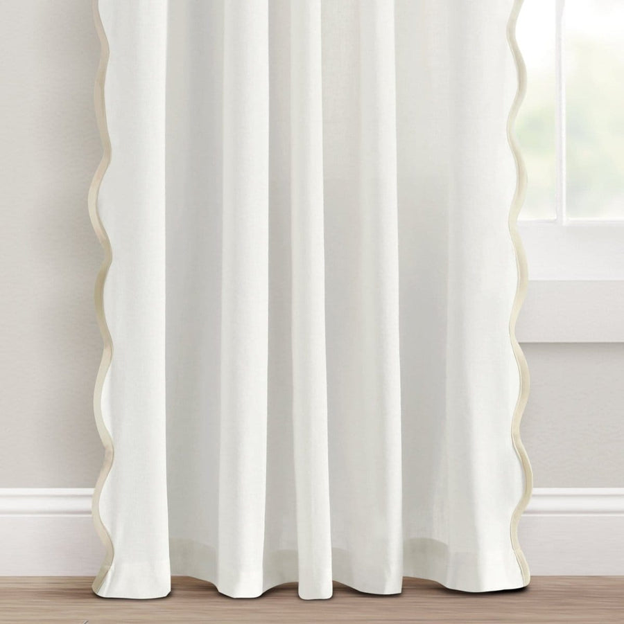 Coastal Chic Scalloped Edge Faux Linen Window Curtain Panel Set | Lush ...