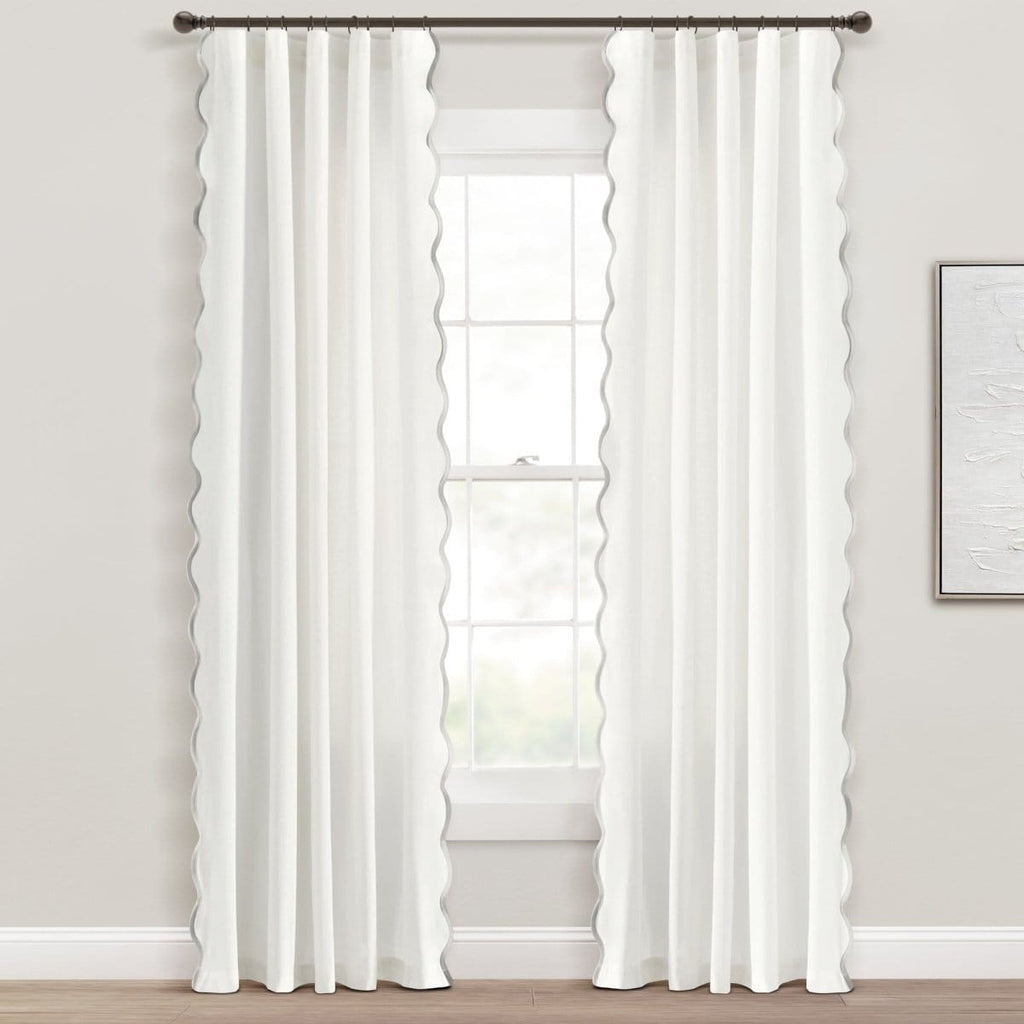 Coastal Chic Scallop Edge Faux Linen Window Curtain Panel Set | Lush ...