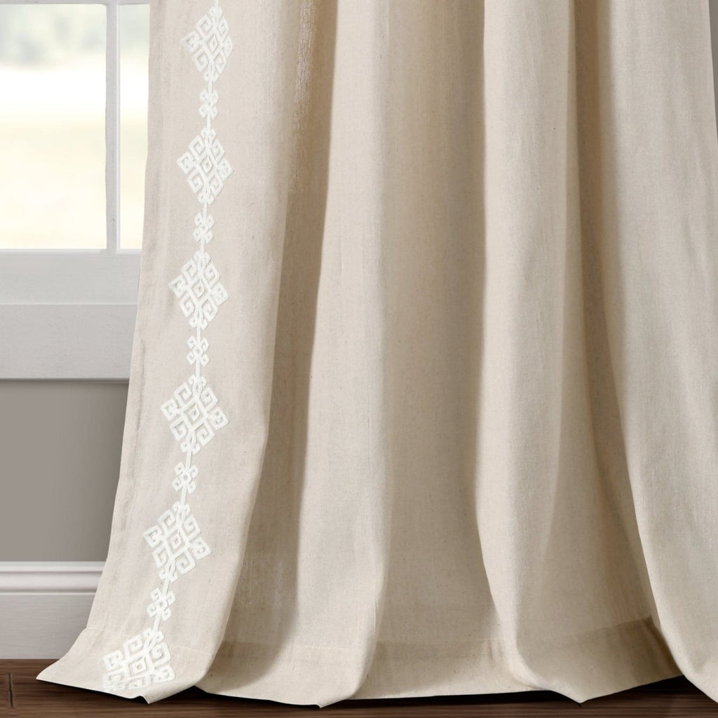 Luxury Modern Geo Linen Like Embroidery Border Window Curtain Panel ...