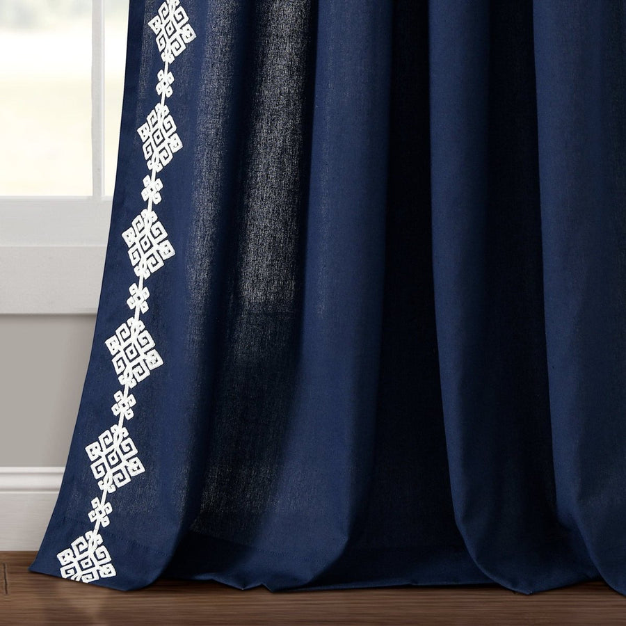 Luxury Modern Geo Linen Like Embroidery Border Window Curtain Panel ...