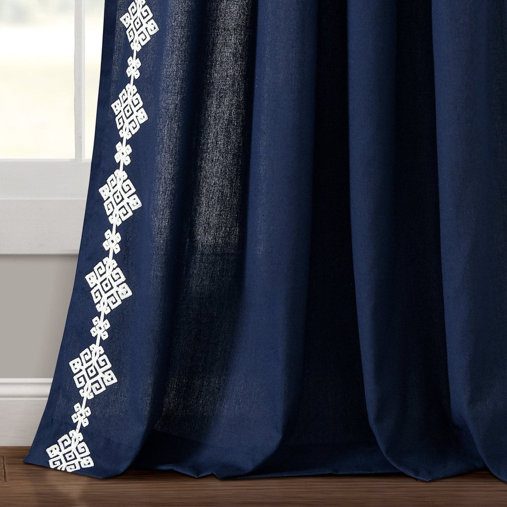Luxury Modern Geo Linen Like Embroidery Border Window Curtain Panel ...
