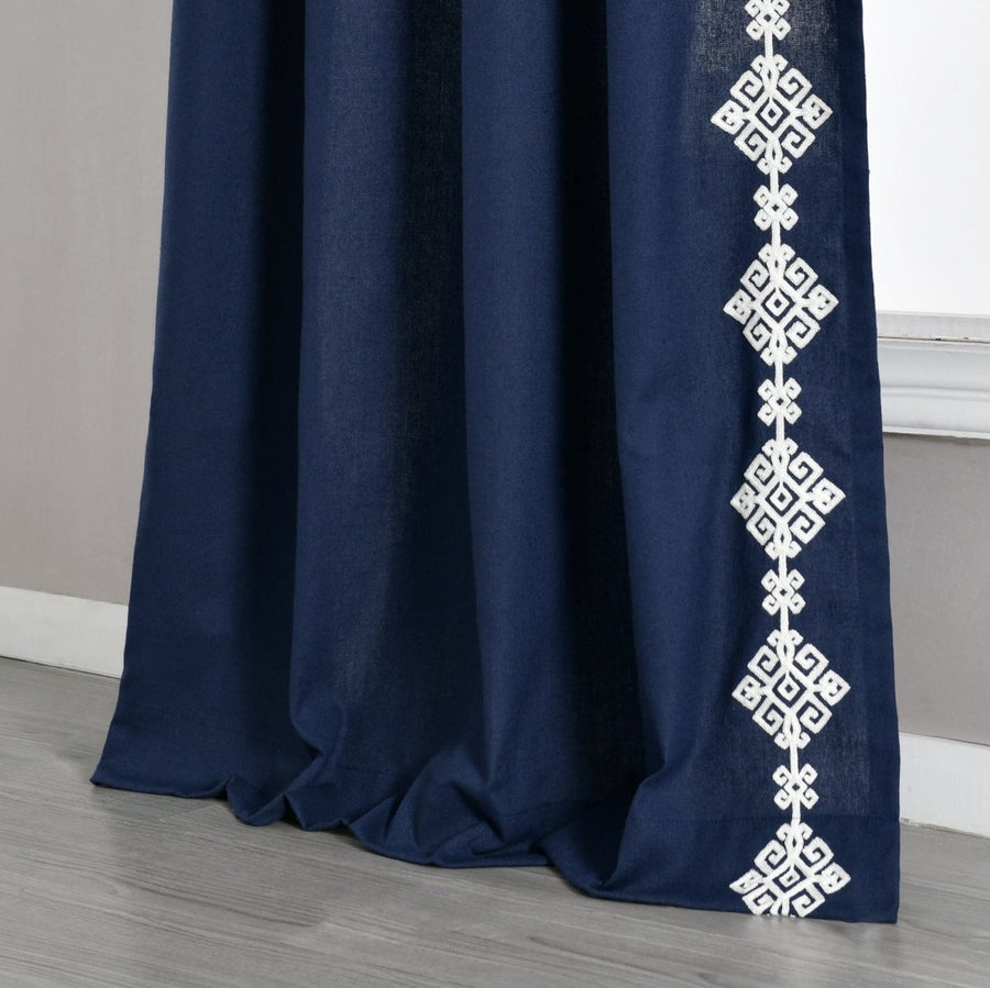 Luxury Modern Geo Linen Like Embroidery Border Window Curtain Panel ...