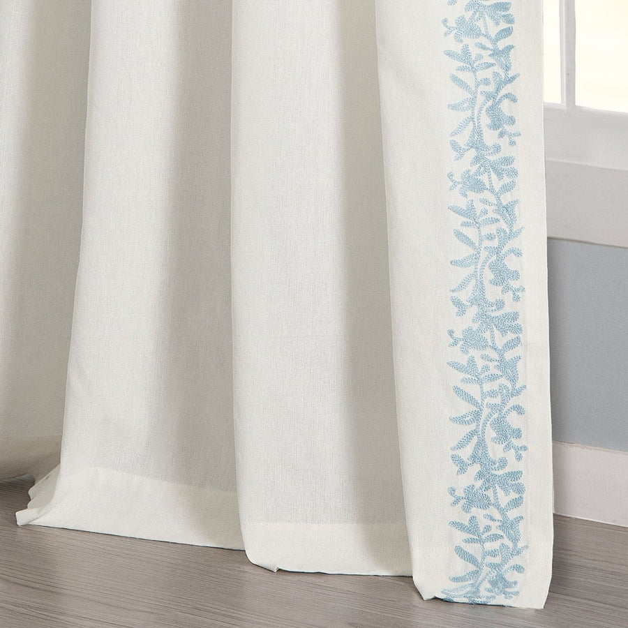 Luxury Modern Flower Faux Linen Embroidery Border Window Curtain Panel ...