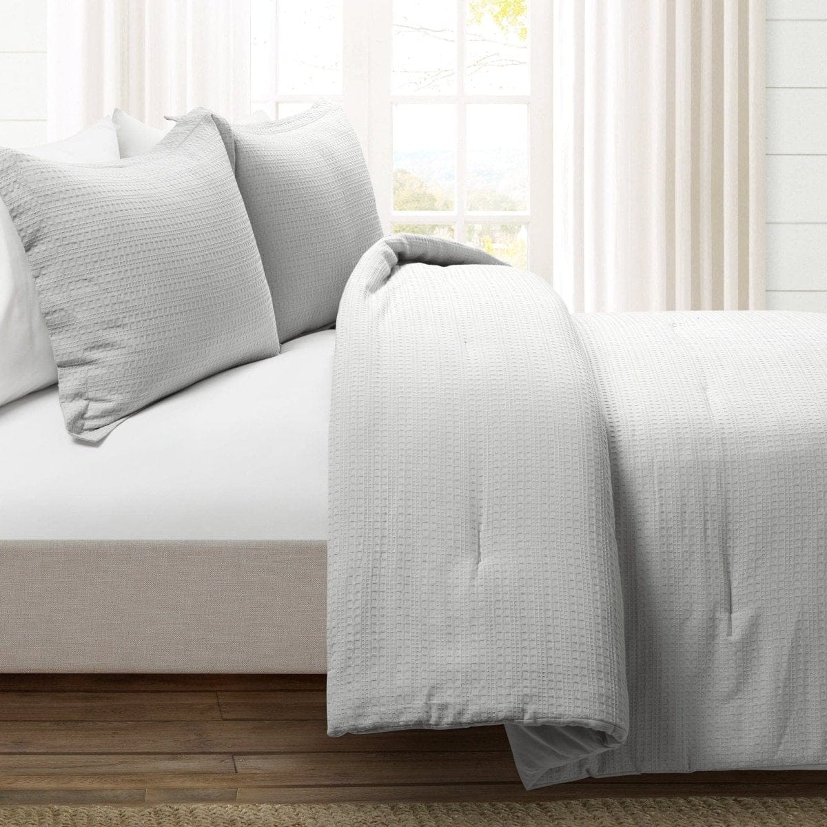 Haniya Solid Waffle Woven Cotton Textured Comforter 3 Piece Set | Lush ...