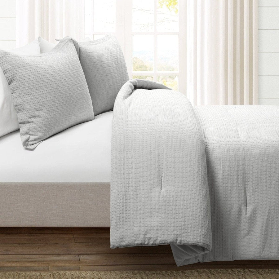 Haniya Solid Waffle Woven Cotton Textured Comforter 3 Piece Set | Lush ...