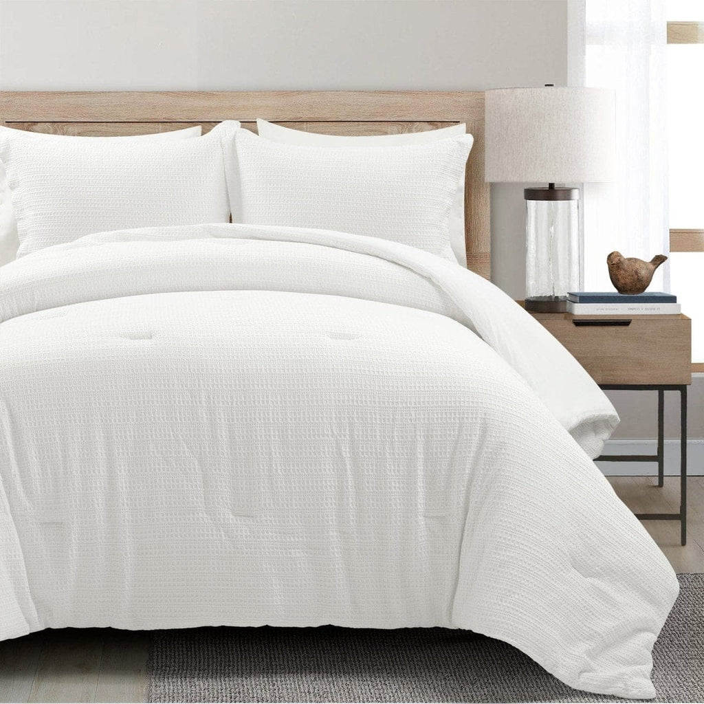 Haniya Solid Waffle Woven Cotton Textured Comforter 3 Piece Set | Lush ...