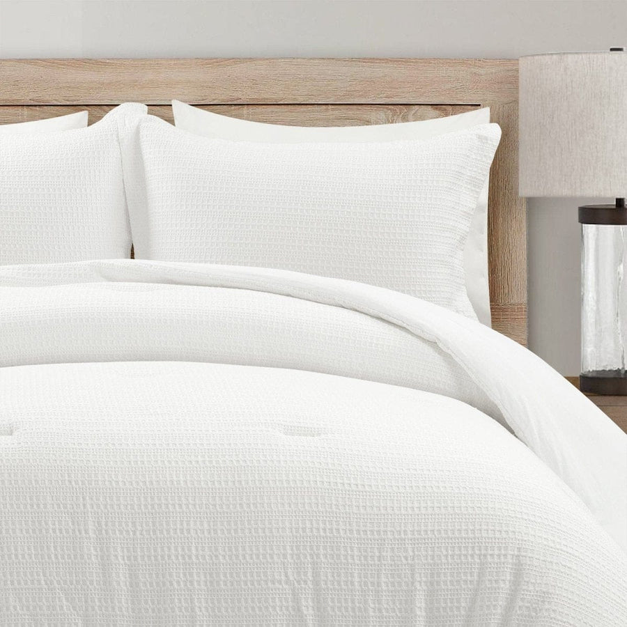 Haniya Solid Waffle Woven Cotton Textured Comforter 3 Piece Set | Lush ...