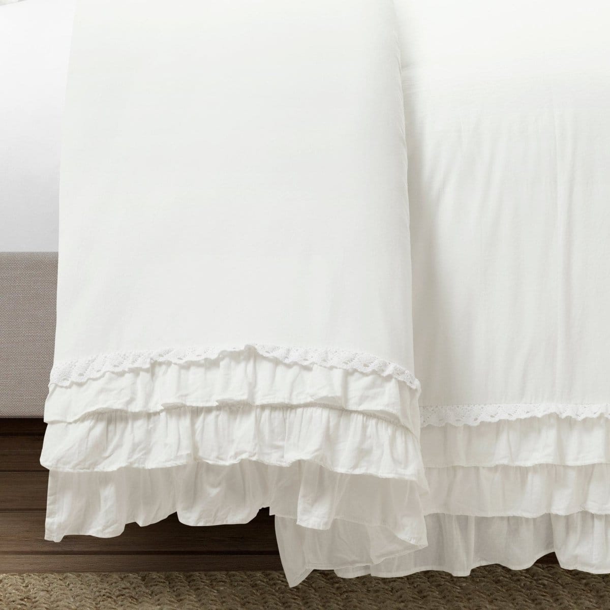 Ella Ruffle Lace 100% Cotton Duvet Cover 3 Piece Set | Lush Decor | www ...