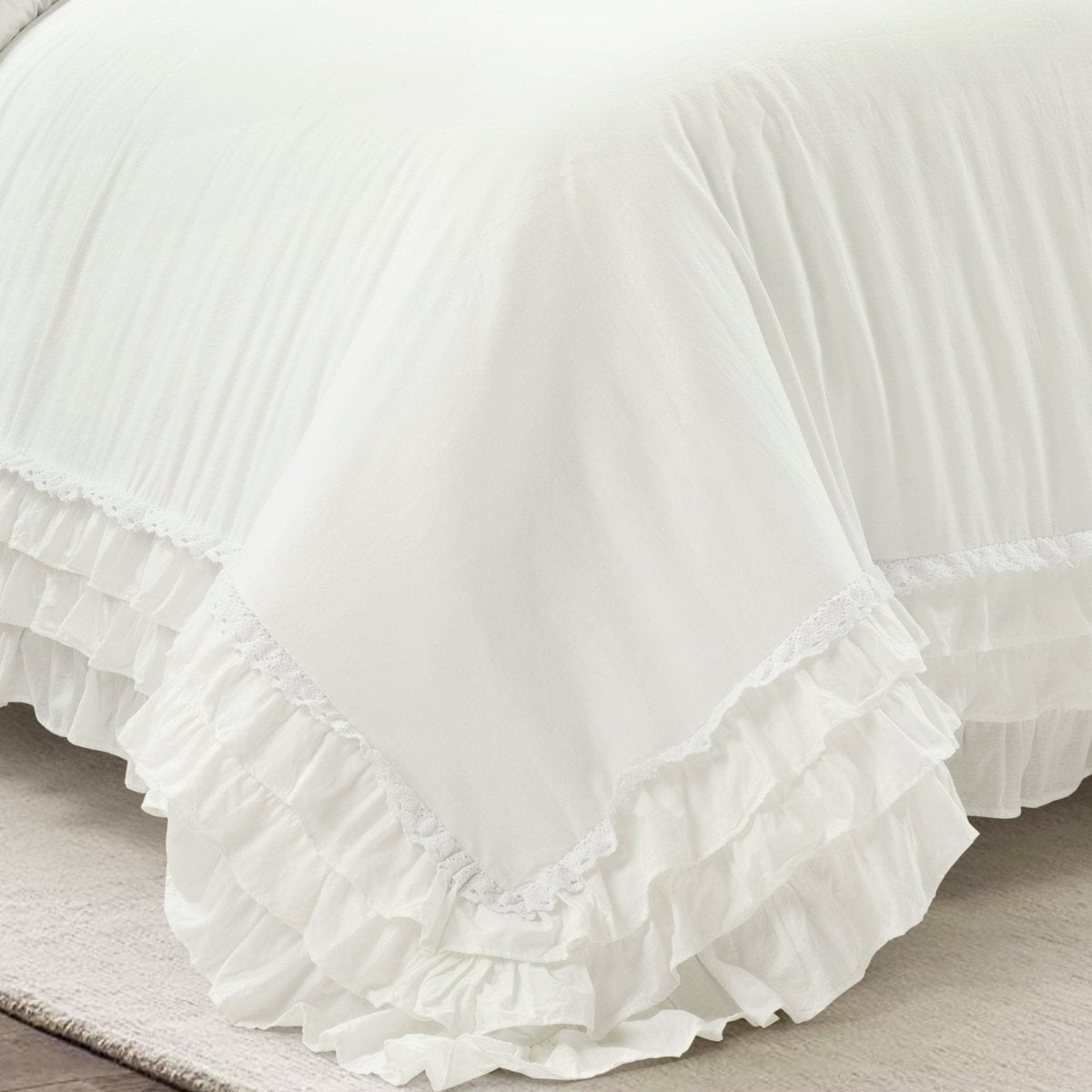 Ella Ruffle Lace 100% Cotton Duvet Cover 3 Piece Set | Lush Decor | www ...